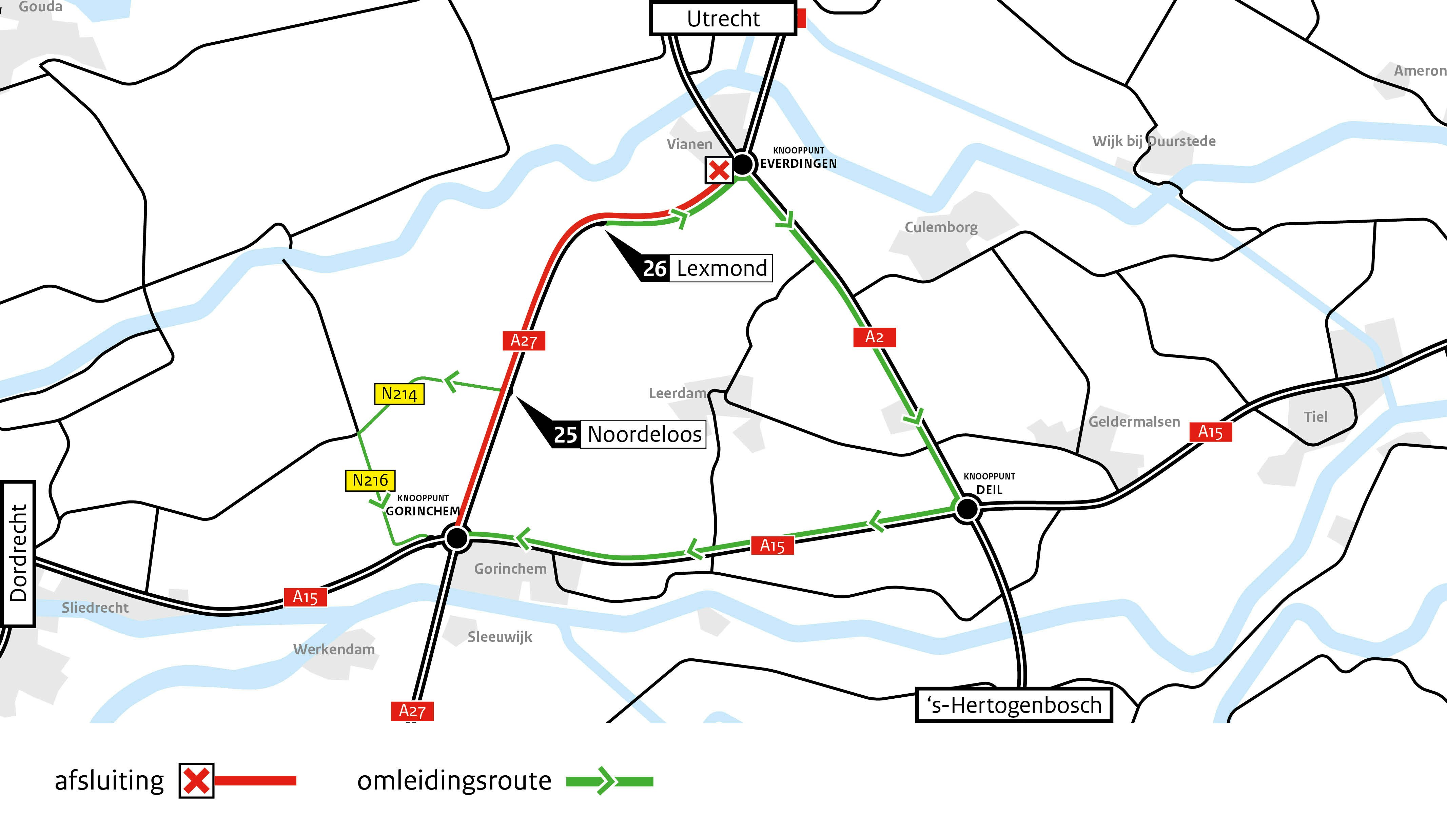 A27, A59 en Merwedebrug: afsluitingen; april 2025